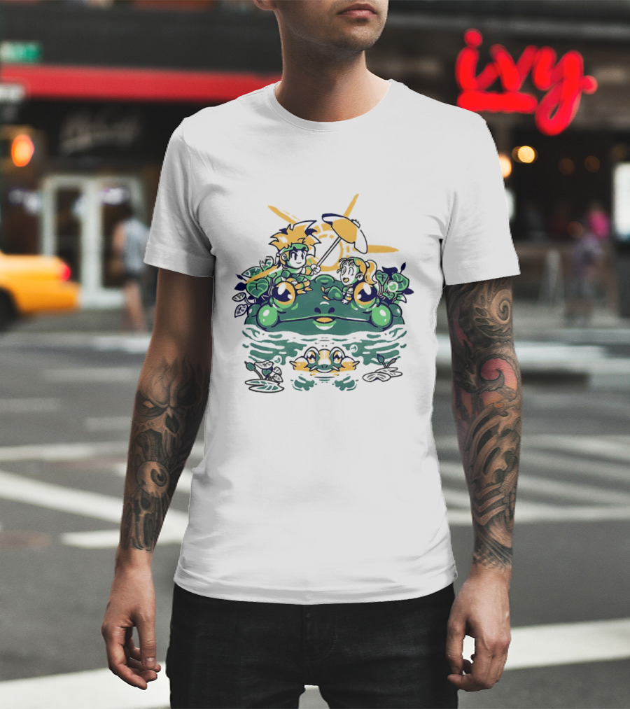 Hot Summer Swamp Frog Nature Characters Relaxing In Sun With Tropical Plants T-Shirt