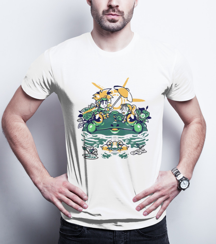 Hot Summer Swamp Frog Nature Characters Relaxing In Sun With Tropical Plants T-Shirt