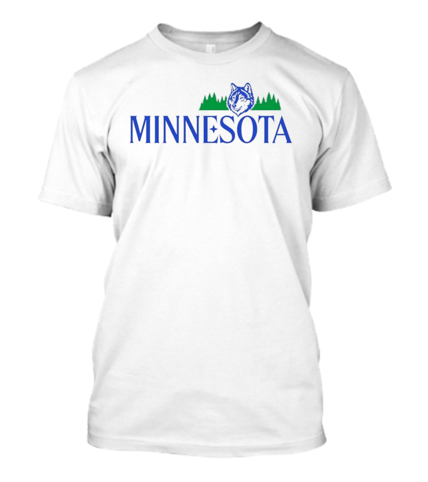 Minnesota Wolf Forest Nature Wildlife Scenery With Blue Green Trees And Animal T-Shirt
