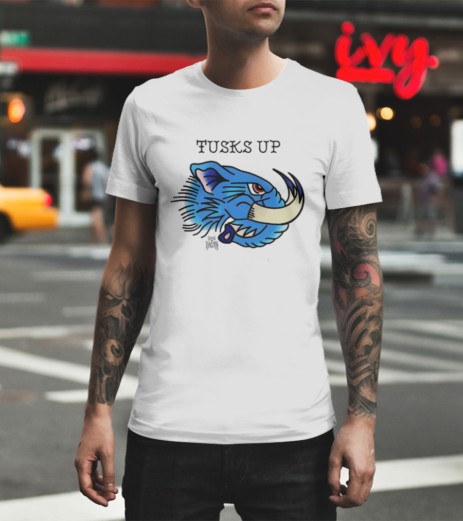 Tusks Up Blue Boar Head By Ghou Viscera T-Shirt