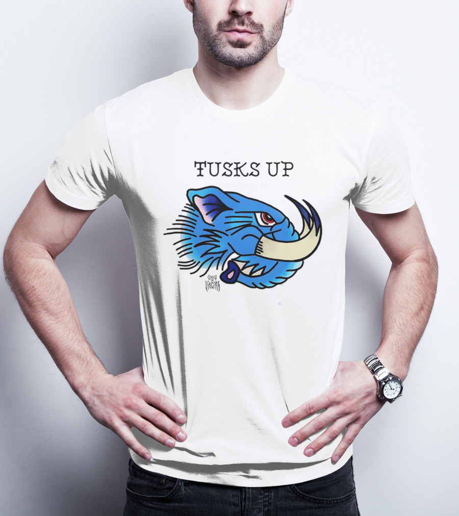 Tusks Up Blue Boar Head By Ghou Viscera T-Shirt