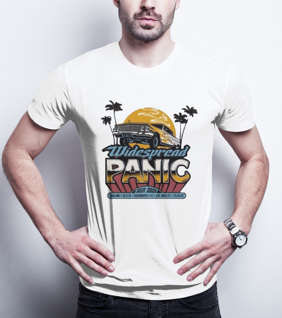 Widespread Panic Summer Tour 2026 Oakland Sacramento Los Angeles Classic Car Palm Trees T-Shirt