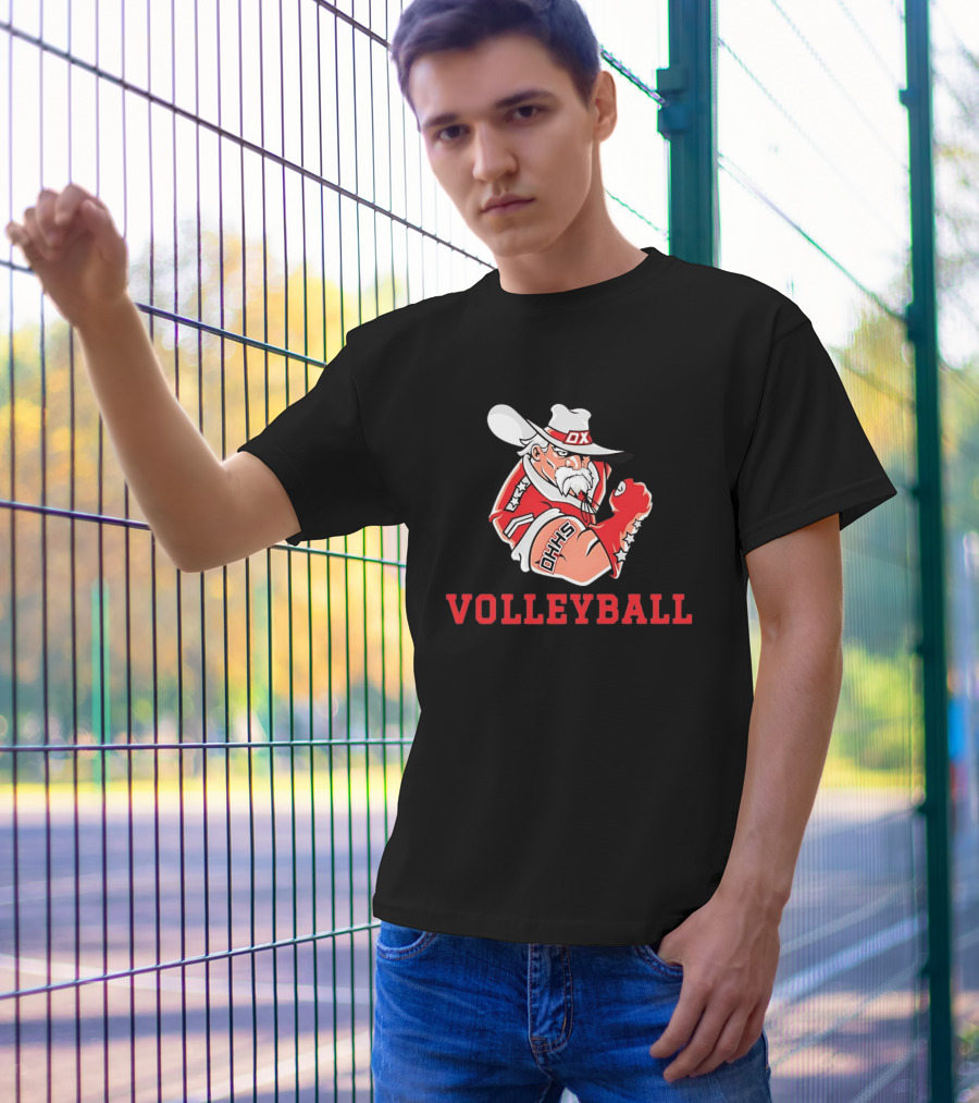 DHHS Volleyball Ox Mascot With Cowboy Hat And Gloves T-Shirt