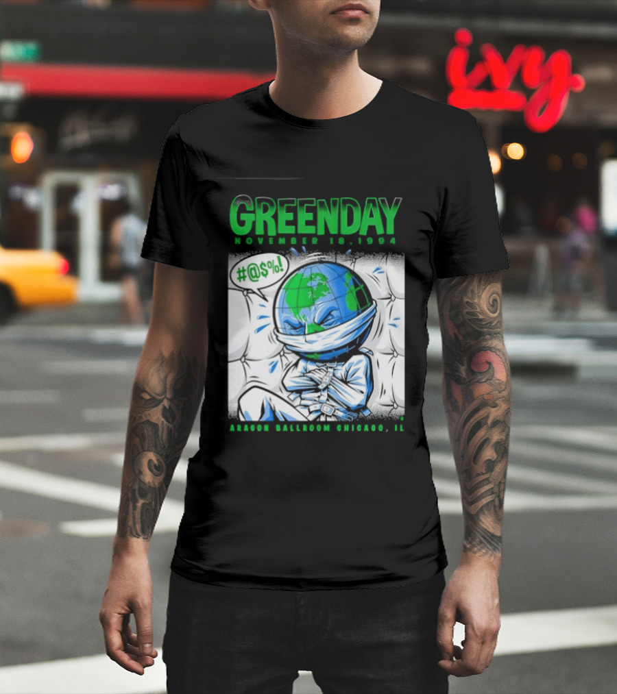 Greenday November 18 1994 Aragon Ballroom Chicago IL Earth T-Shirt