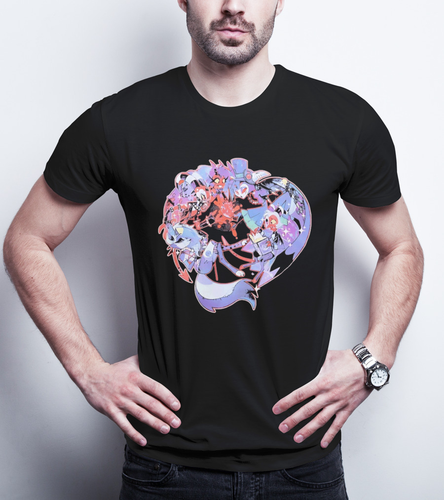 Helluva Boss Blitzø Moxxie Heart Character Collage T-Shirt