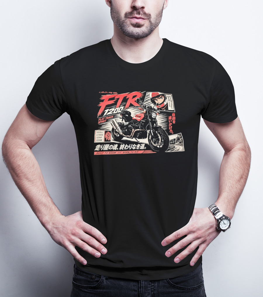 Indian FTR 1200 Flat Track Spirit Built To Roam Born To Rip 1203cc V Twin 123HP 120NM Japanese Manga T-Shirt