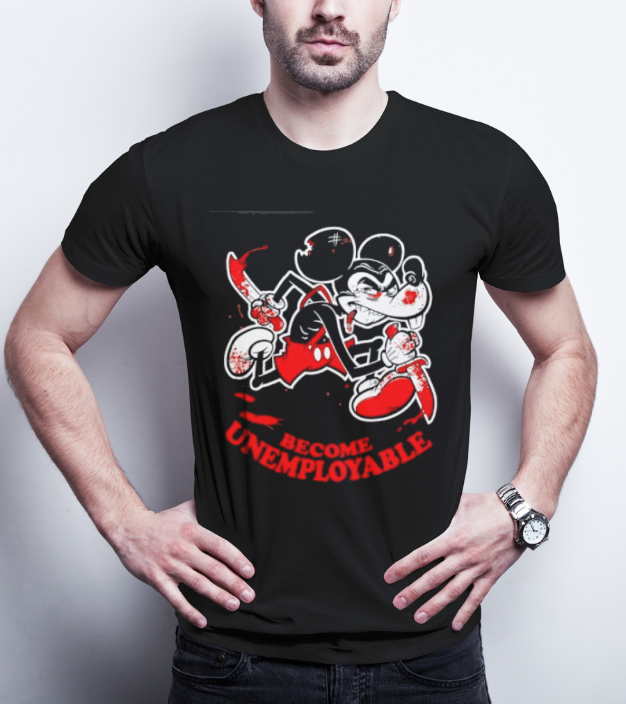 Mickey Mouse Become Unemployable Edgy Cartoon Blood Splatter T-Shirt