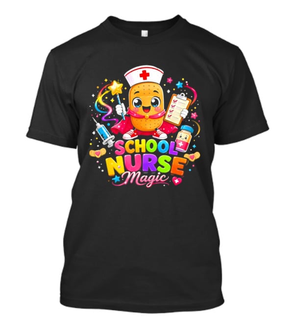 Magic School Nurse Potato Cartoon With Syringe And Pill T-Shirt