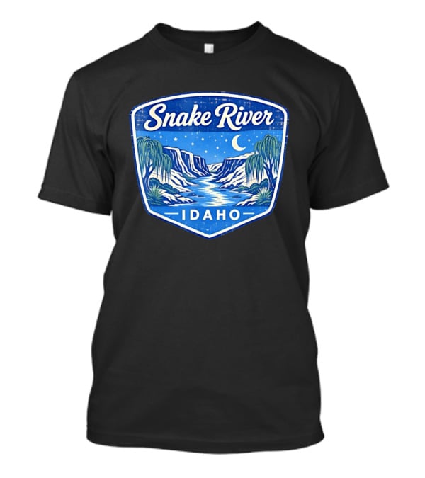 Snake River Idaho Nighttime Canyon With Moon And Stars T-Shirt