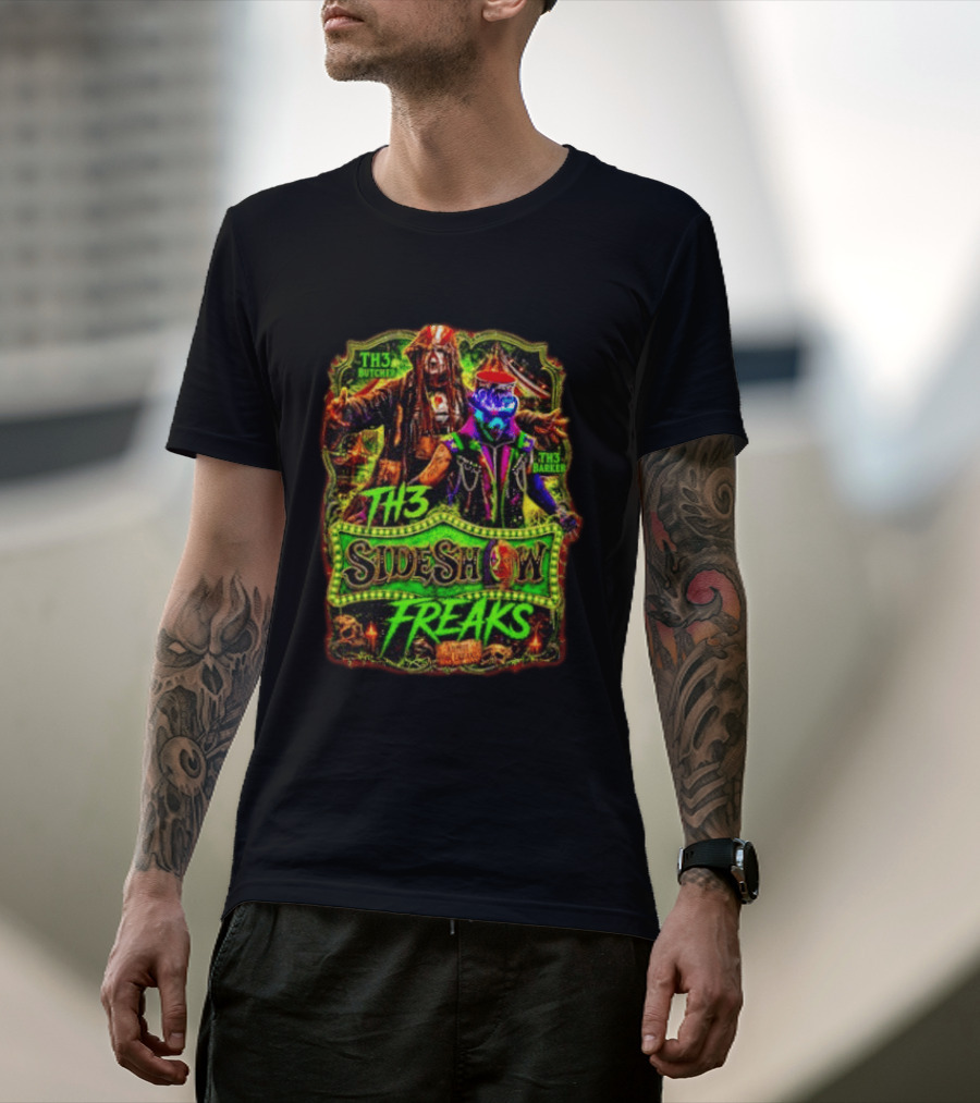 TH3 Sideshow Freaks Butcher Barker Admit The Freaks Carnival Horror T-Shirt