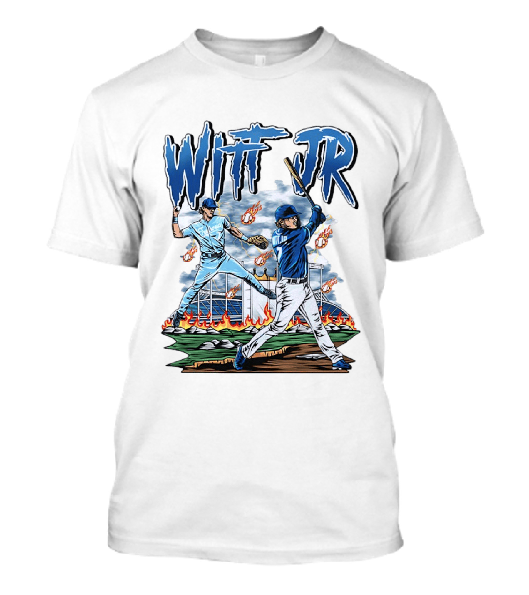 Bobby Witt Jr Kansas City Royals Baseball Player Illustration With Dynamic Action Scenes T-Shirt