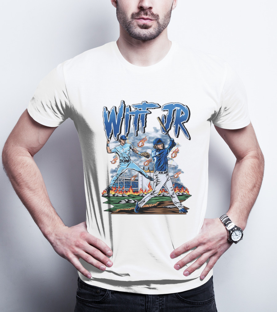 Bobby Witt Jr Kansas City Royals Baseball Player Illustration With Dynamic Action Scenes T-Shirt