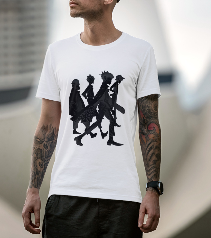 Gorillaz Band Members Silhouettes Dark Shadows Walking T-Shirt
