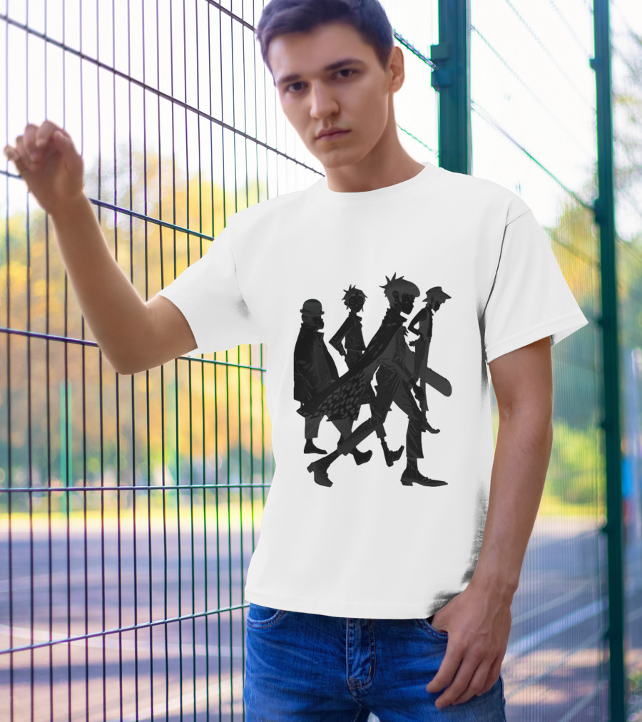 Gorillaz Band Members Silhouettes Dark Shadows Walking T-Shirt