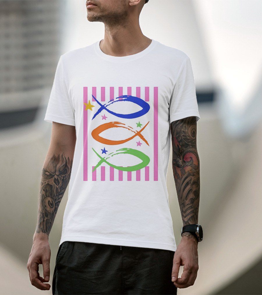 Christian Fish With Vibrant Stars And Stripes T-Shirt