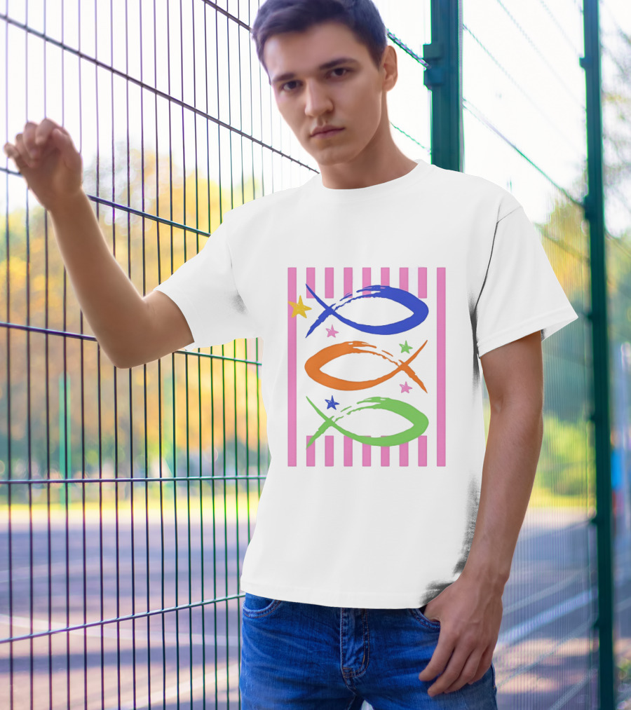 Christian Fish With Vibrant Stars And Stripes T-Shirt