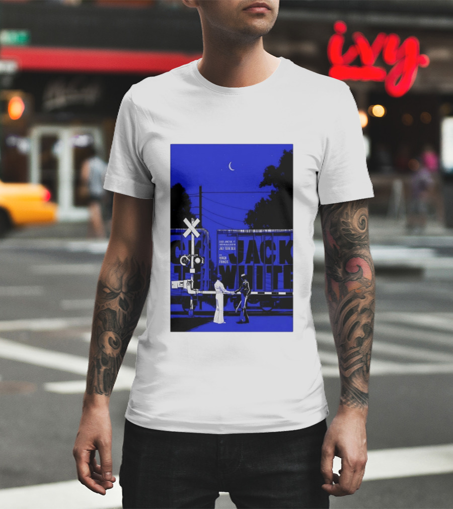 Jack White Rough Francis Essex Junction VT July 15 2026 Train Crossing Night Scene Moon T-Shirt