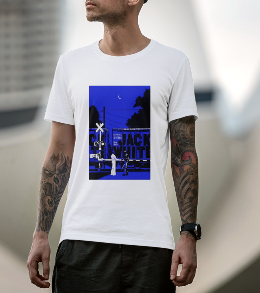 Jack White Rough Francis Essex Junction VT July 15 2026 Train Crossing Night Scene Moon T-Shirt