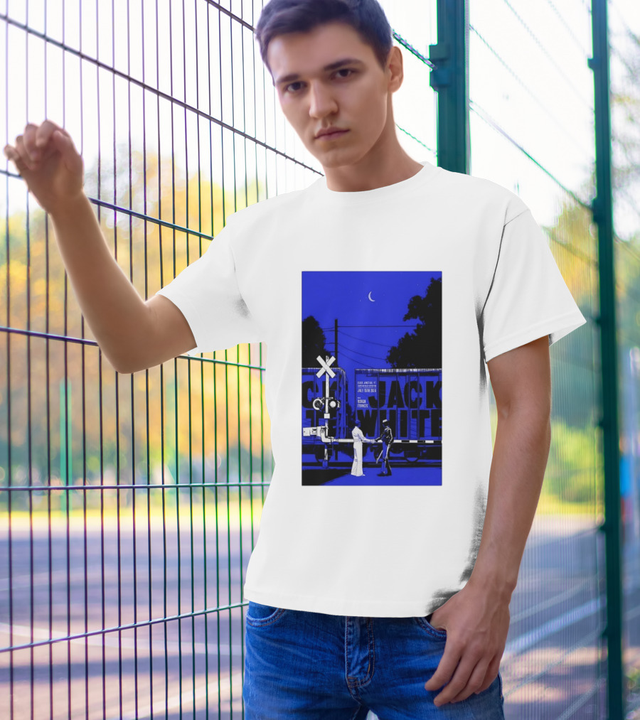 Jack White Rough Francis Essex Junction VT July 15 2026 Train Crossing Night Scene Moon T-Shirt