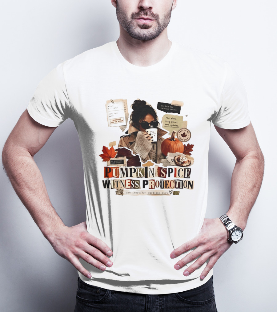 Pumpkin Spice Witness Protection Cozy Autumn Vibes PSL Pumpkin Latte New Plans Cozy Places Cardigan Girl T-Shirt