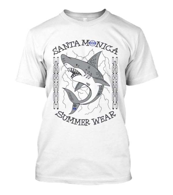 Santa Monica Summer Wear Shark Tattoo Chains And Waves T-Shirt