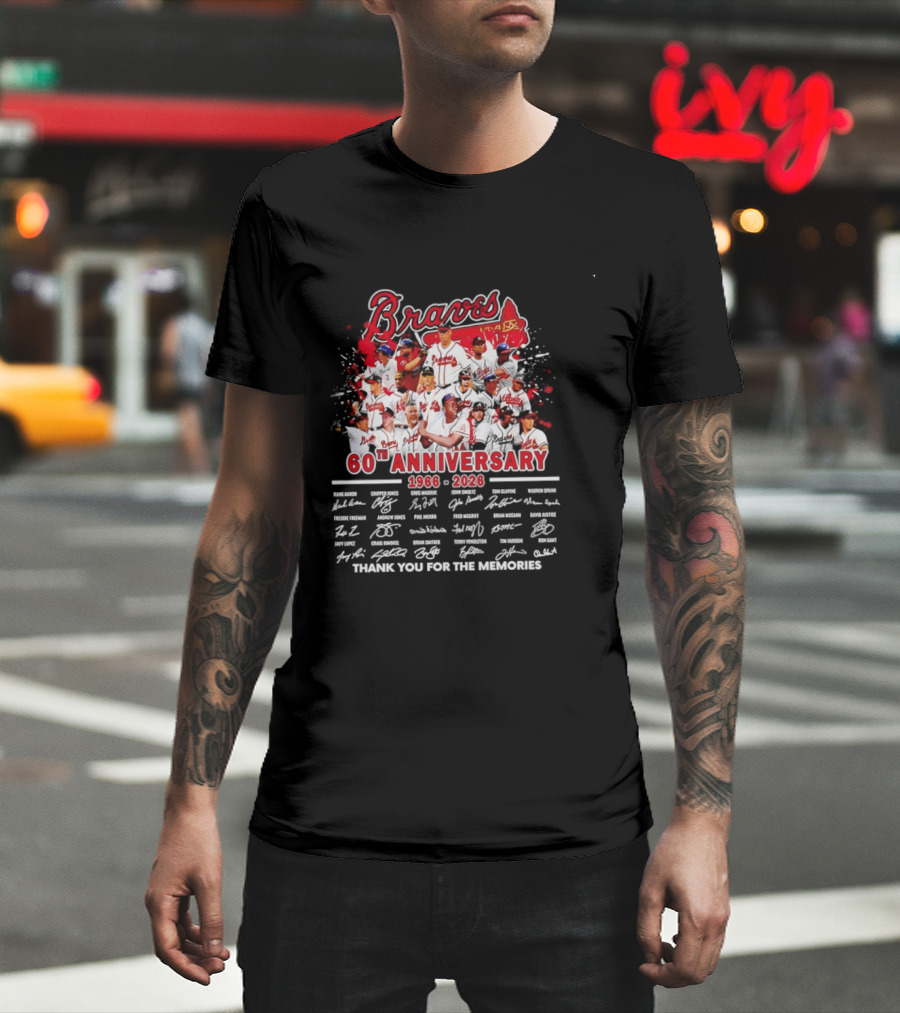Atlanta Braves 60th Anniversary 1966 2026 Thank You For The Memories Signatures T-Shirt
