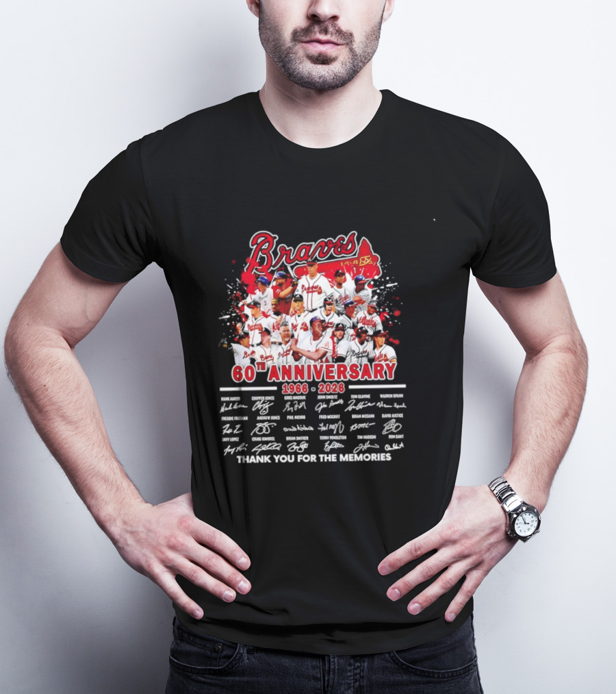 Atlanta Braves 60th Anniversary 1966 2026 Thank You For The Memories Signatures T-Shirt