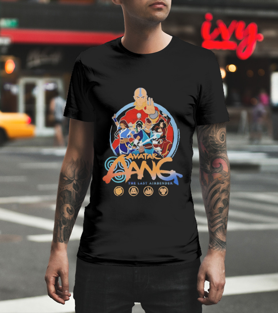 Avatar Aang The Last Airbender Team Elements Katara Toph Sokka Zuko Iroh Momo Appa T-Shirt
