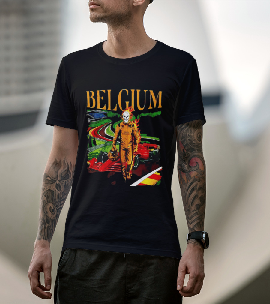 Belgium Dead Threads Formula 1 Racing Skeleton Flame Suit Track T-Shirt