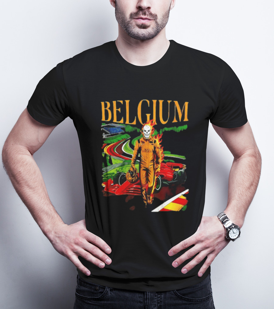 Belgium Dead Threads Formula 1 Racing Skeleton Flame Suit Track T-Shirt
