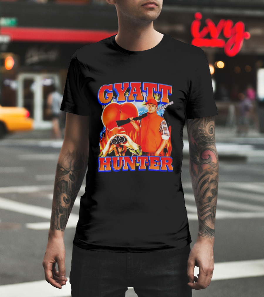 Gyatt Hunter Peach Slang With Binoculars And Rifle T-Shirt