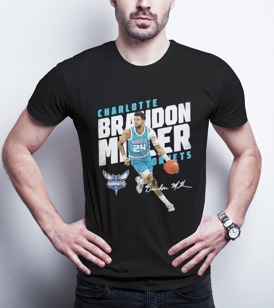 Charlotte Hornets Brandon Miller 24 Basketball Player Signature T-Shirt