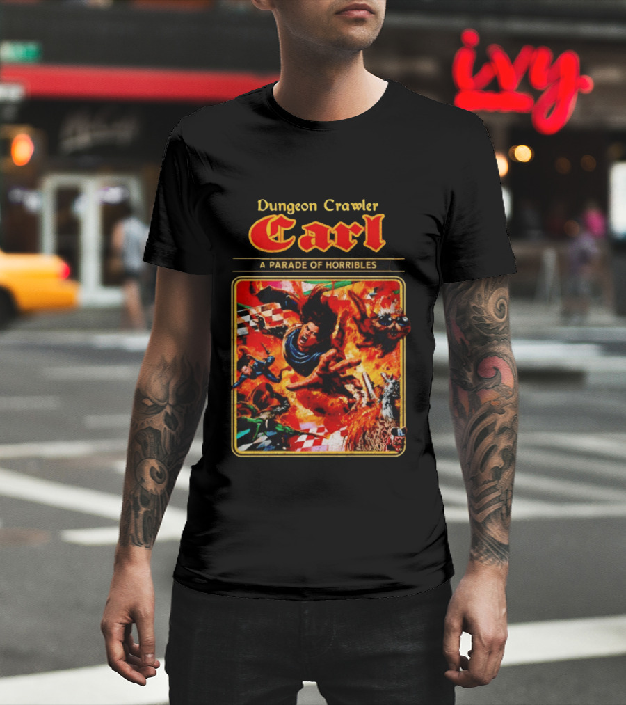Dungeon Crawler Carl A Parade Of Horribles Fiery Adventure Scene With Characters T-Shirt