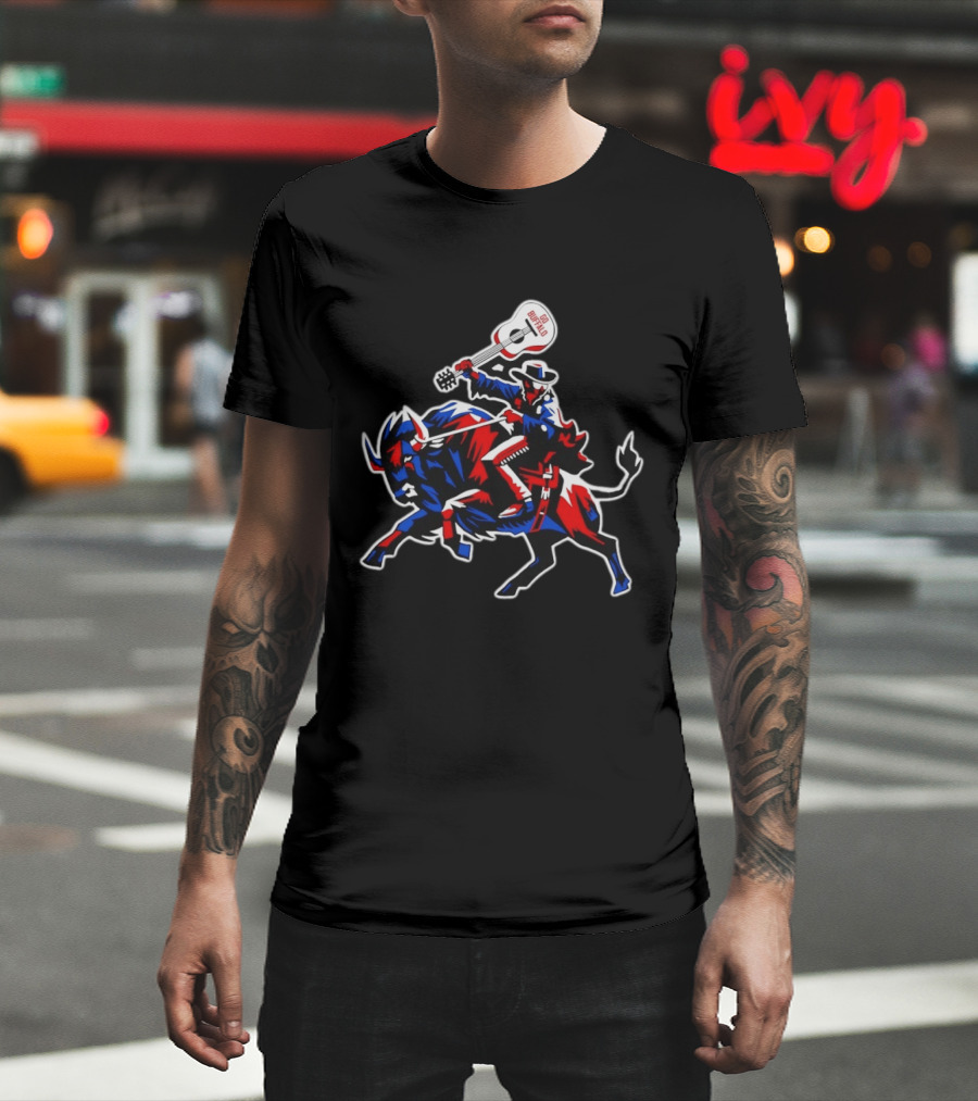 Kenan Center Buffalo Bills Go Buffalo Guitar Cowboy Riding Bull T-Shirt