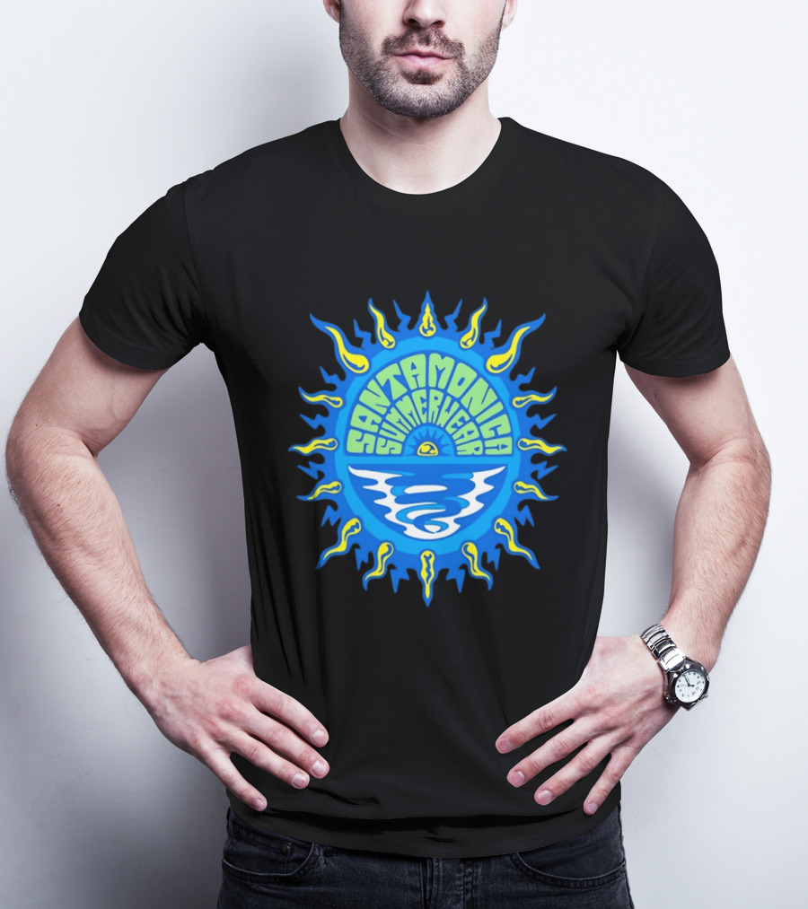 Santa Monica Summerwear Sun And Ocean Beach Radiant Waves T-Shirt