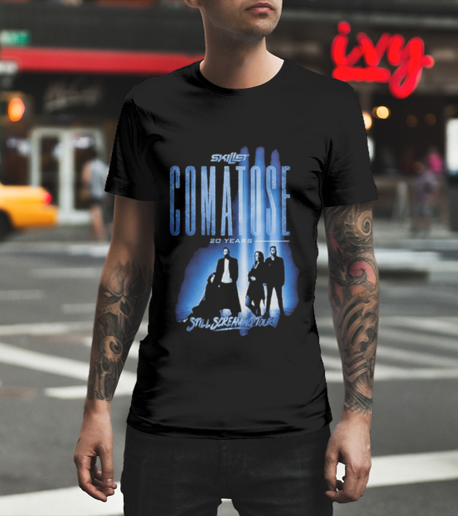 Skillet Comatose 20 Years Still Screaming Tour 2026 Band Silhouette Blue T-Shirt