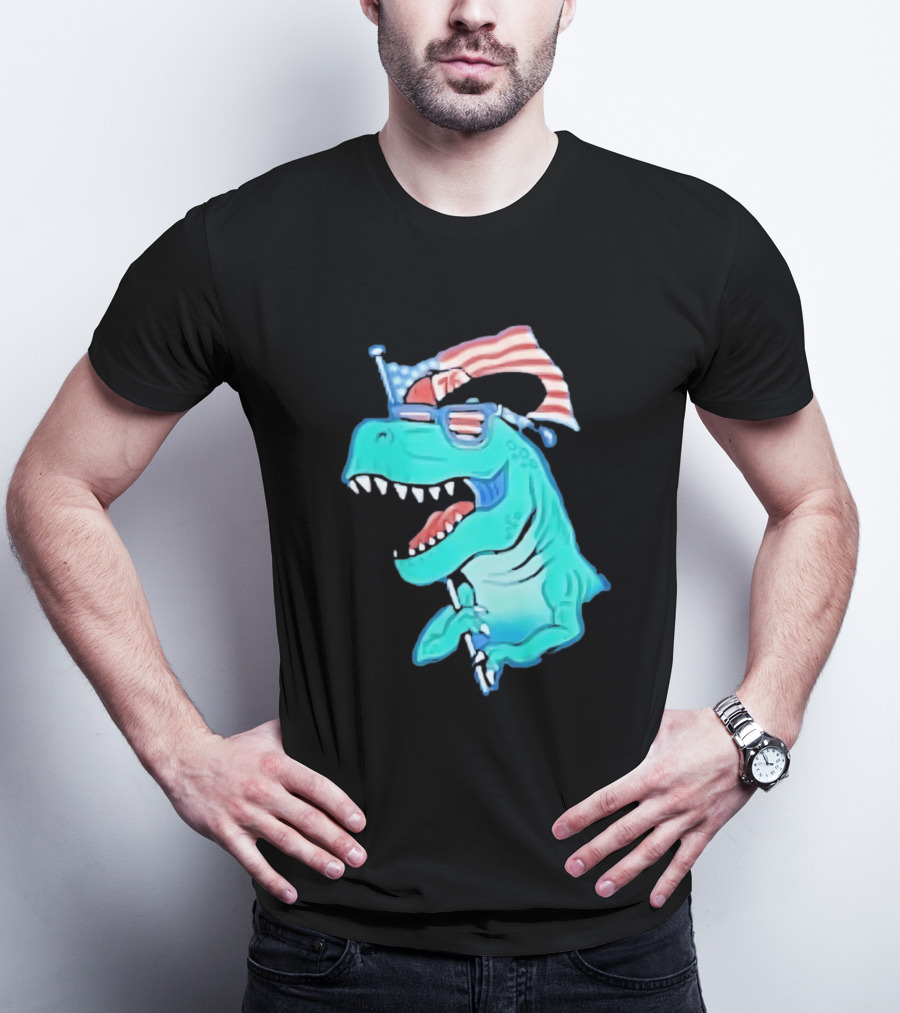 Patriotic Rex American Flag Sunglasses 76 Dinosaur T-Shirt