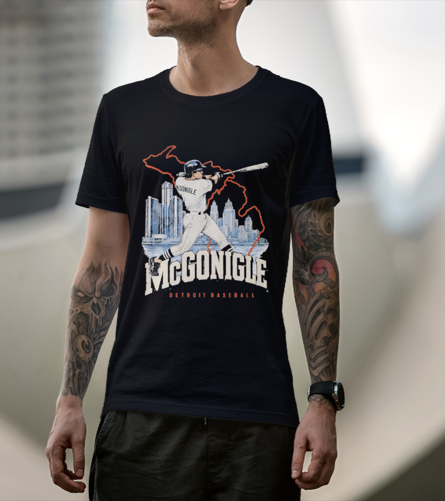 McGonigle Detroit Baseball Vintage Player Retro Skyline T-Shirt