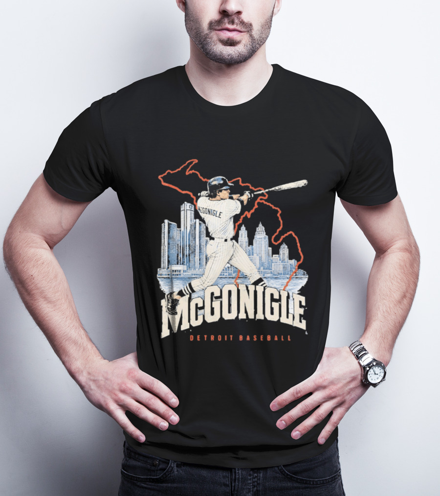 McGonigle Detroit Baseball Vintage Player Retro Skyline T-Shirt