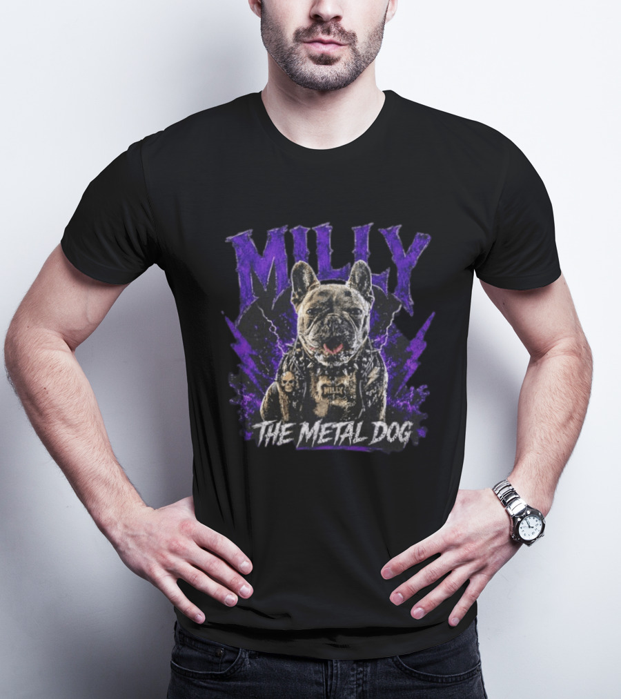 Milly The Metal Dog Purple Lightning Skull Vest Punk Rock T-Shirt