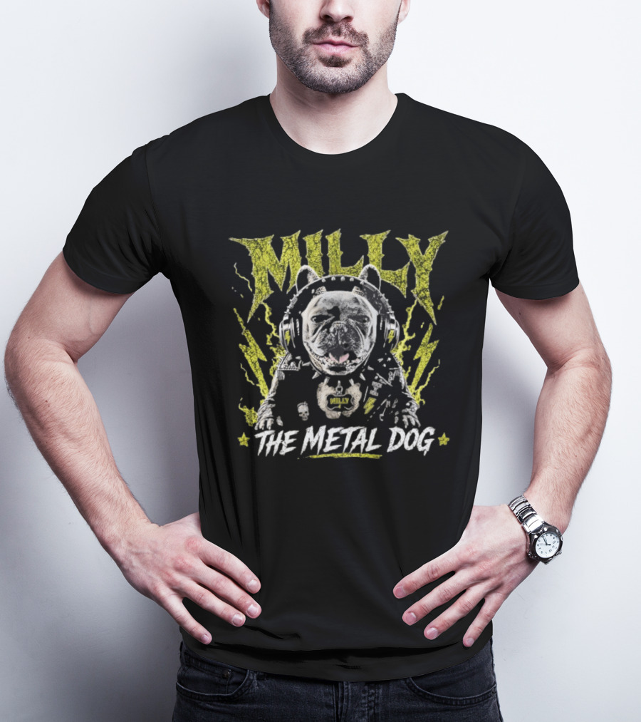 Milly The Metal Dog Headphones Music Yellow Splatter T-Shirt