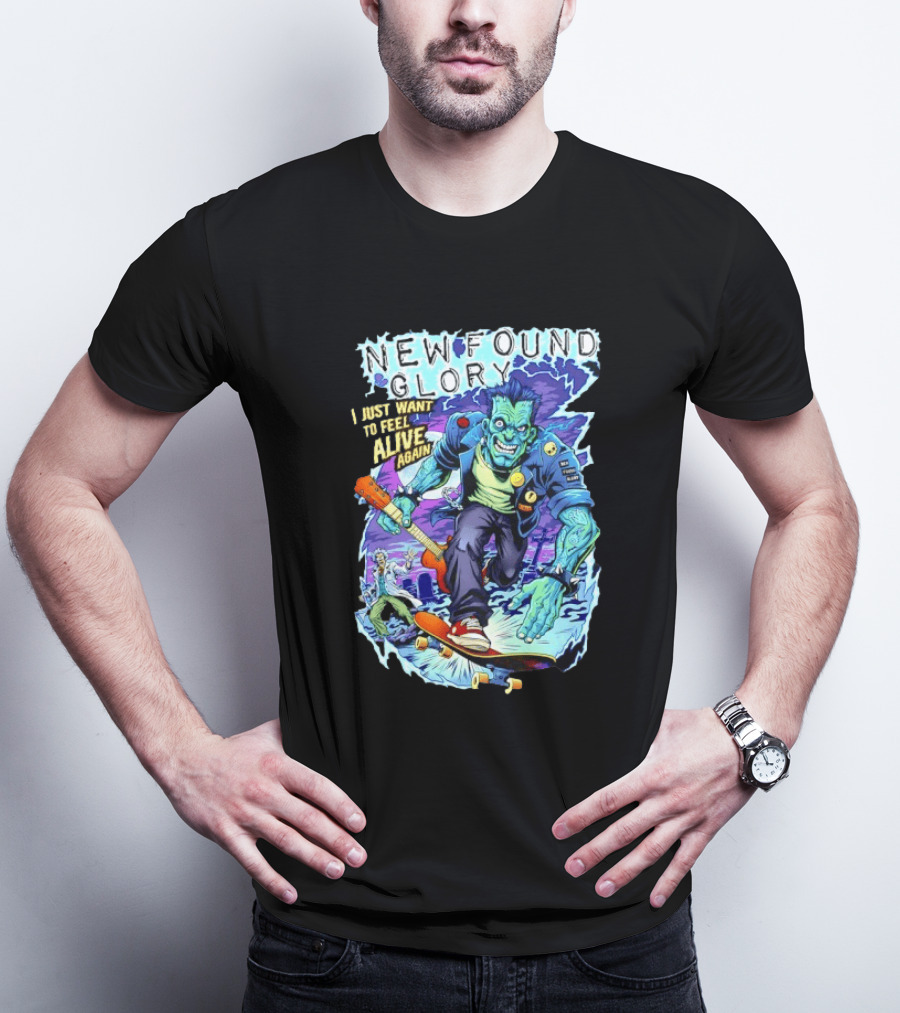 New Found Glory I Just Want To Feel Alive Again Frankenstein Skateboard Zombie Punk T-Shirt