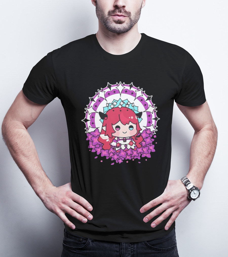 Chibi Hope Pink Hair Cute Anime Character Surrounded By Mandala And Flowers T-Shirt