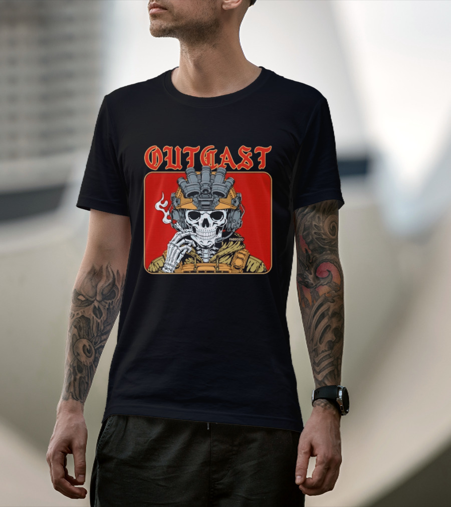 OUTGAST Skull Smoking With Night Vision Goggles FABECOO T-Shirt