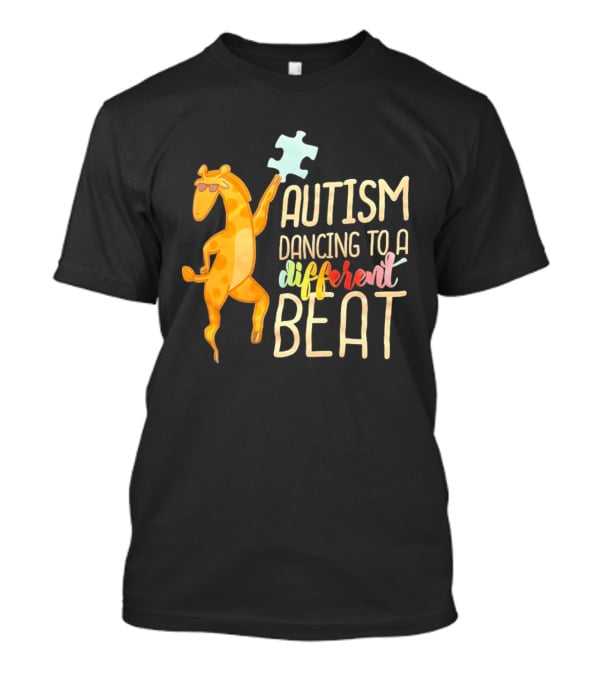 Autism Dancing To A Different Beat Giraffe Puzzle Piece And Sunglasses T-Shirt