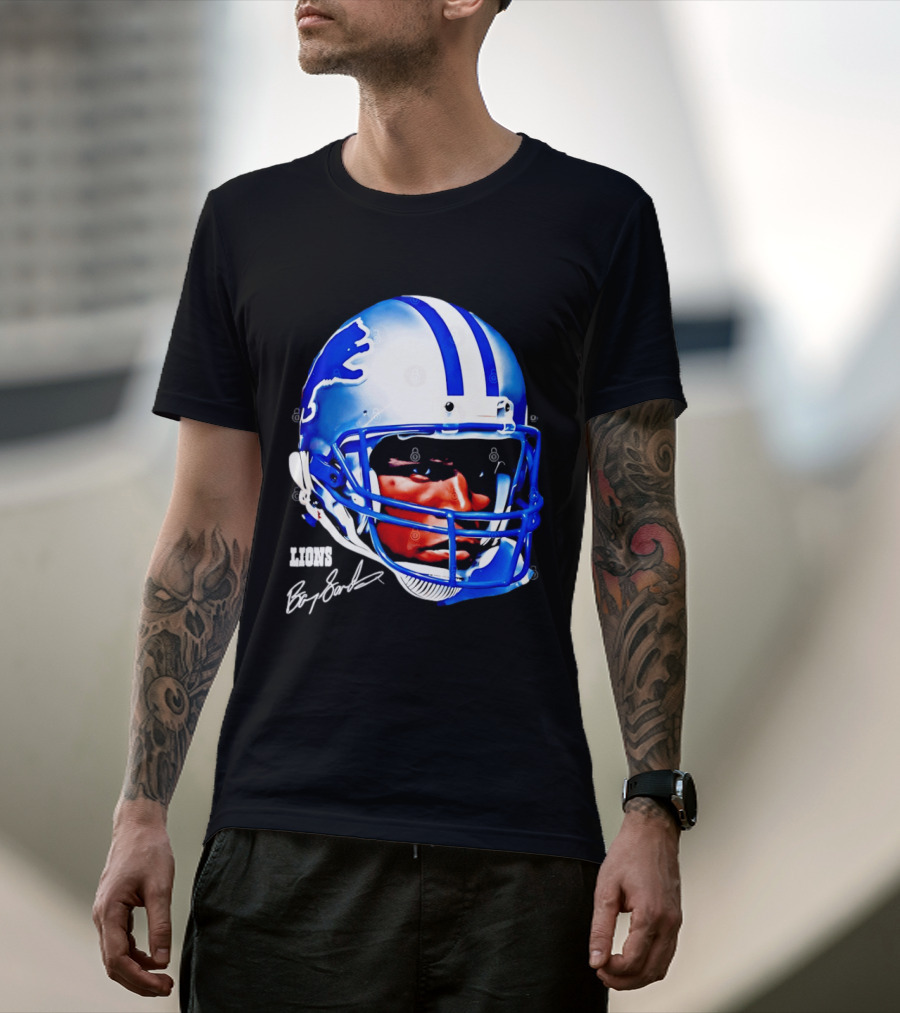 Barry Sanders Detroit Lions Helmet Signature Lions T-Shirt