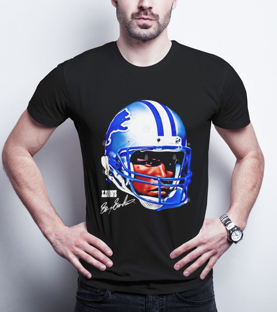 Barry Sanders Detroit Lions Helmet Signature Lions T-Shirt