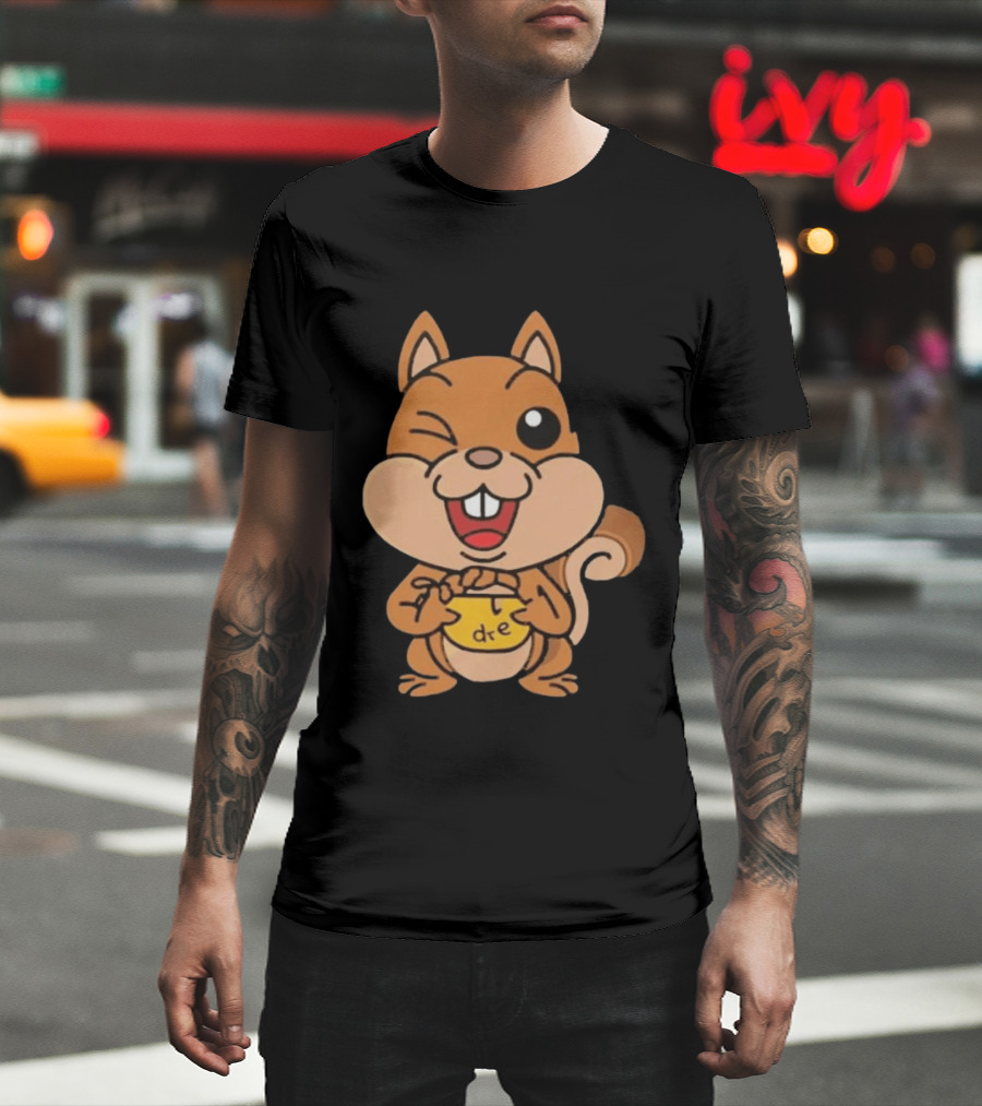 Cartoon Squirrel Holding Yellow Object With "dre" T-Shirt