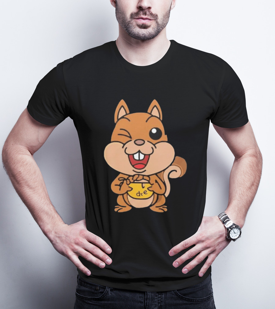 Cartoon Squirrel Holding Yellow Object With "dre" T-Shirt