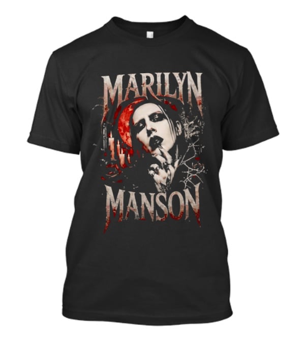 Marilyn Manson Gothic Candlelight Portrait With Blood Red Accents T-Shirt